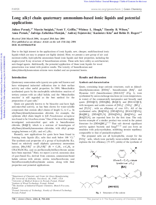 (PDF) Long alkyl chain quaternary ammonium-based ionic liquids and ...