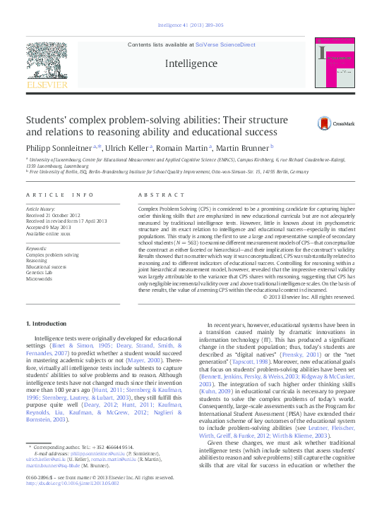 (PDF) Students' complex problem-solving abilities: Their structure and ...