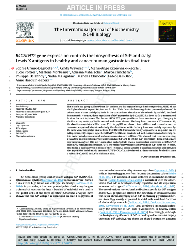 (PDF) B4GALNT2 gene expression controls the biosynthesis of Sda and ...