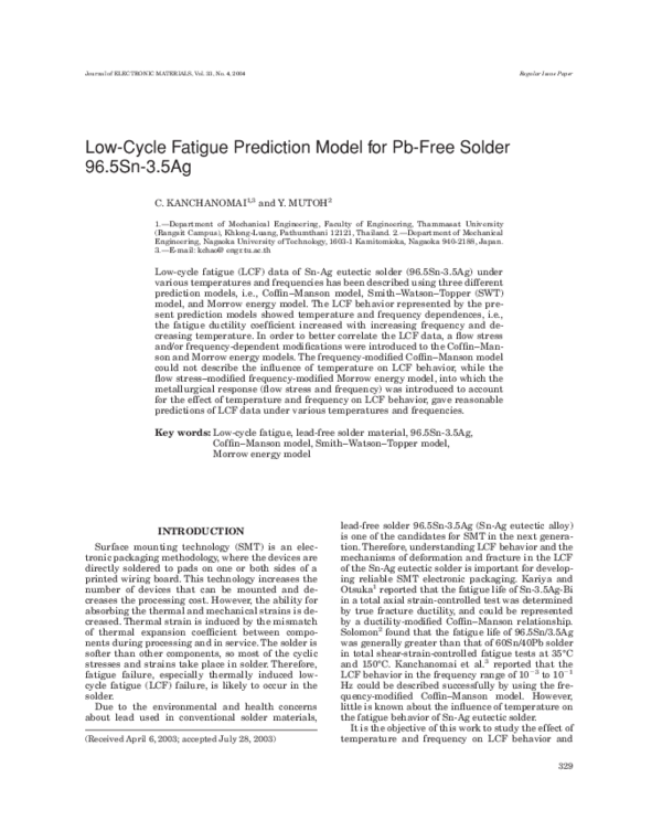 (PDF) Low-cycle fatigue prediction model for pb-free solder 96.5Sn-3.5Ag