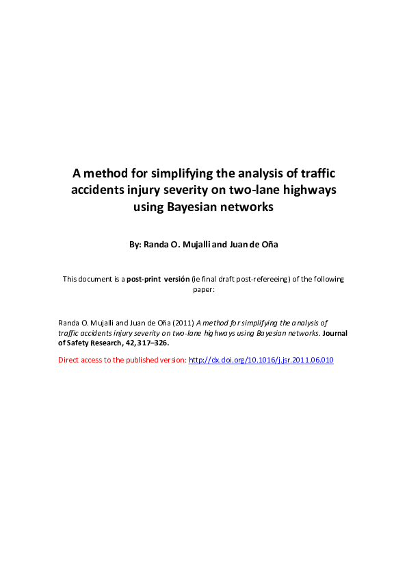 (PDF) A method for simplifying the analysis of traffic accidents injury severity on two-lane ...