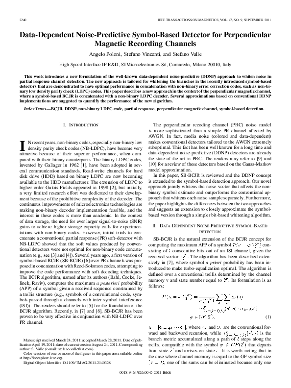 Pdf Data Dependent Noise Predictive Symbol Based Detector For