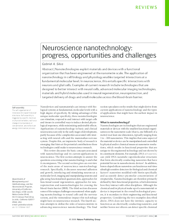 (PDF) Neuroscience nanotechnology: progress, opportunities and challenges