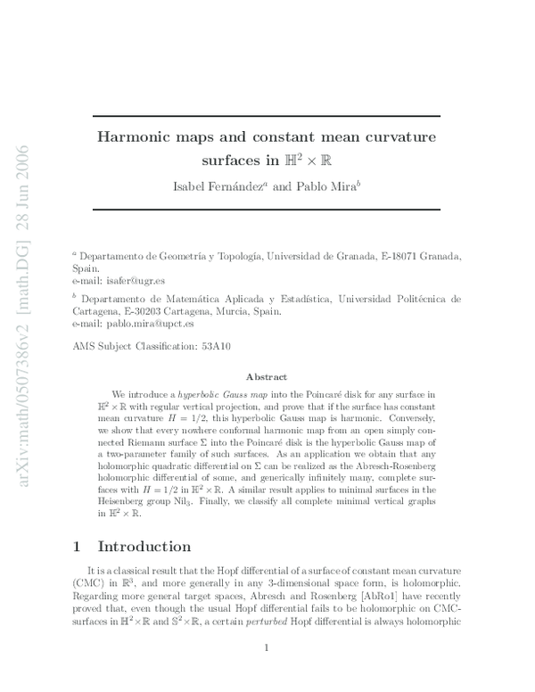 (PDF) Harmonic maps and constant mean curvature surfaces in H 2 x R