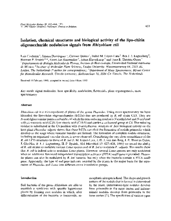 (PDF) Isolation, chemical structures and biological activity of the lipo-chitin oligosaccharide ...