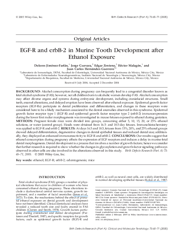 (PDF) EGF-R and erbB-2 in murine tooth development after ethanol exposure