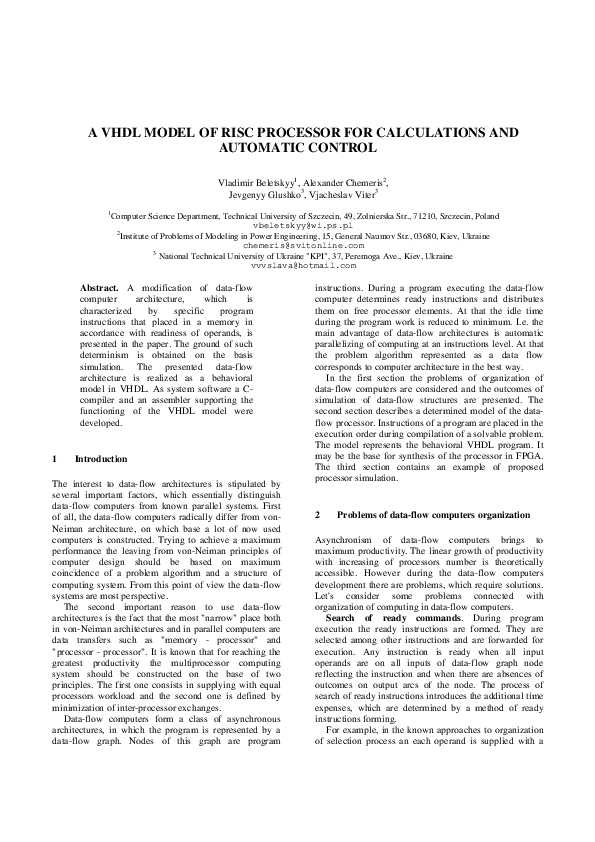 Pdf A Vhdl Model Of Risc Processor For Calculations And Automatic Control Alexander Chemeris