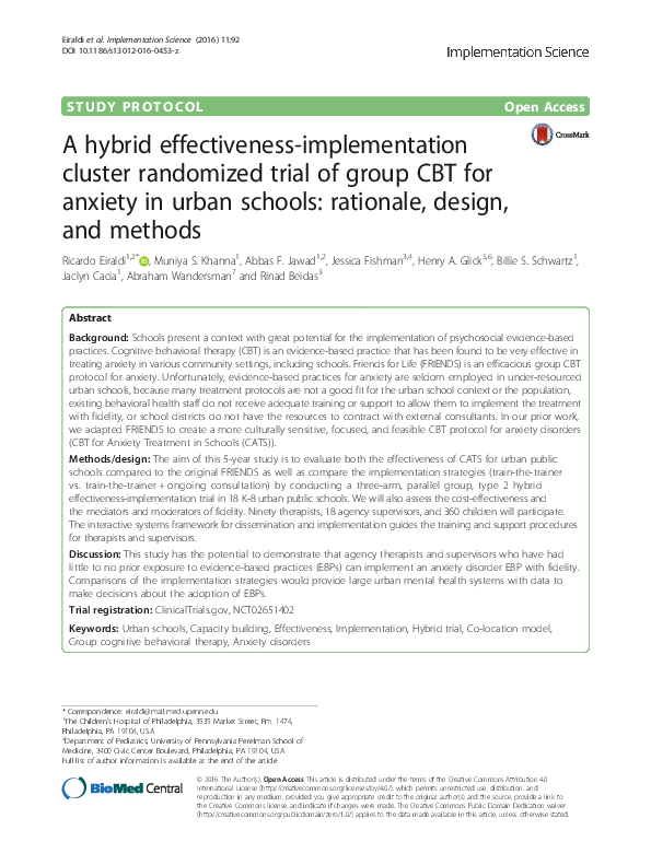 Pdf A Hybrid Effectiveness Implementation Cluster Randomized Trial Of Group Cbt For Anxiety In