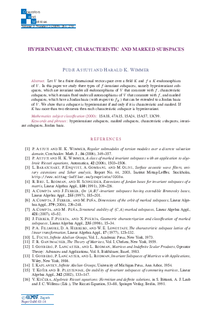 (PDF) Hyperinvariant, characteristic and marked subspaces