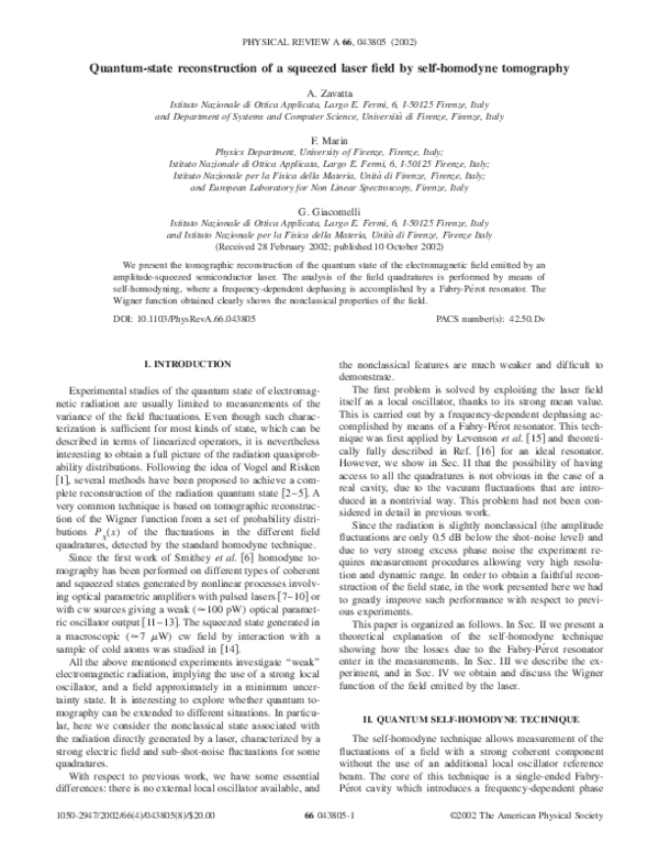 (PDF) Quantum-state reconstruction of a squeezed laser field by self-homodyne tomography