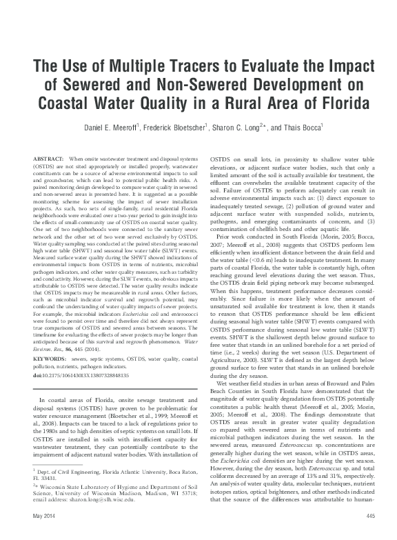 (PDF) The Use of Multiple Tracers to Evaluate the Impact of Sewered and ...