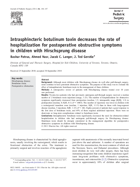 (PDF) Intrasphincteric botulinum toxin decreases the rate of ...