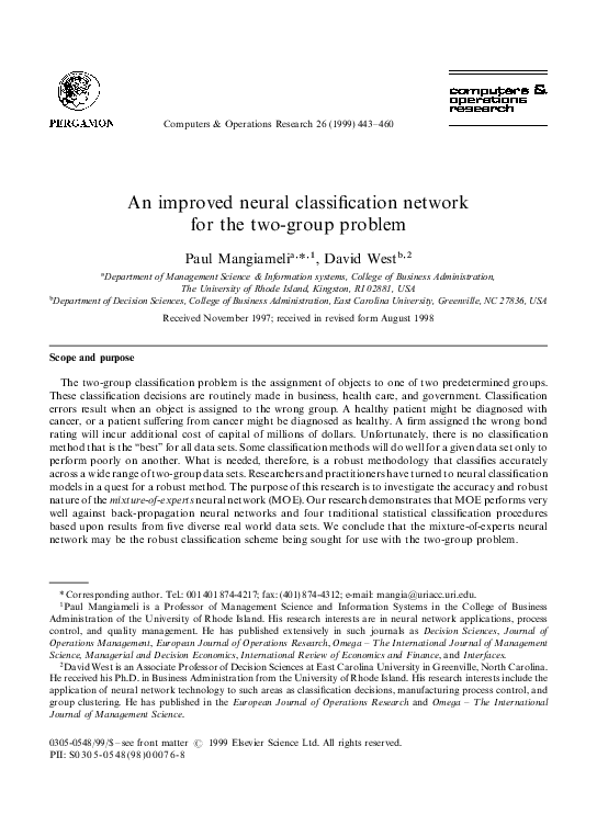 (PDF) An improved neural classification network for the two-group problem