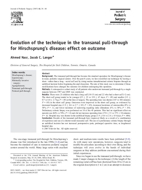 (PDF) Transanal Pull-Through for Hirschsprung's: Outcomes