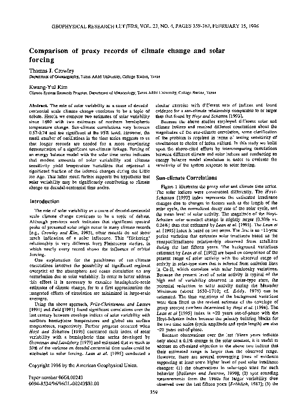 (PDF) Comparison of proxy records of climate change and solar forcing