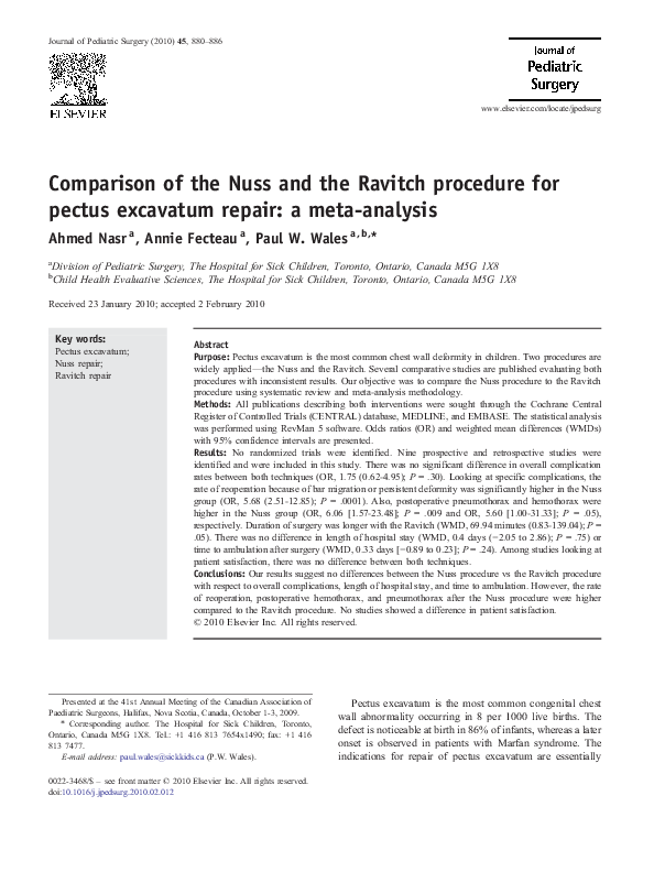 (PDF) Comparison of the Nuss and the Ravitch procedure for pectus ...