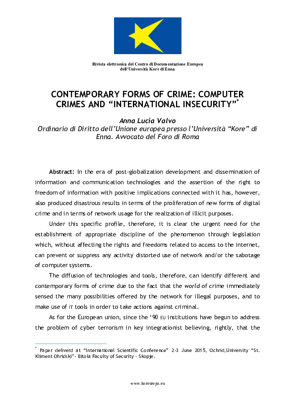 (PDF) CONTEMPORARY FORMS OF CRIME: COMPUTER CRIMES AND " INTERNATIONAL ...