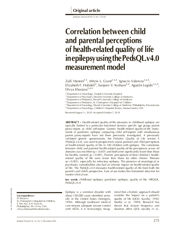 (PDF) Correlation between child and parental perceptions of health ...