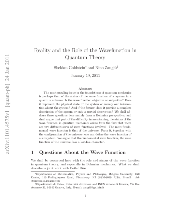 (PDF) Reality and the Role of the Wavefunction in Quantum Theory