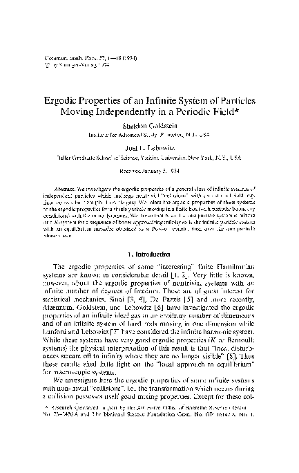 (PDF) Ergodic properties of an infinite system of particles moving ...