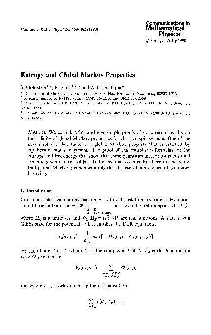 (PDF) Entropy and global Markov properties