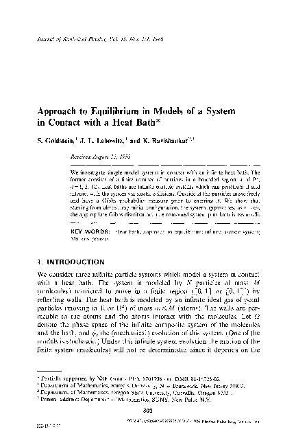 (PDF) Approach to equilibrium in models of a system in contact with a ...