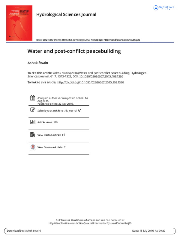 (PDF) Water and post-conflict peacebuilding