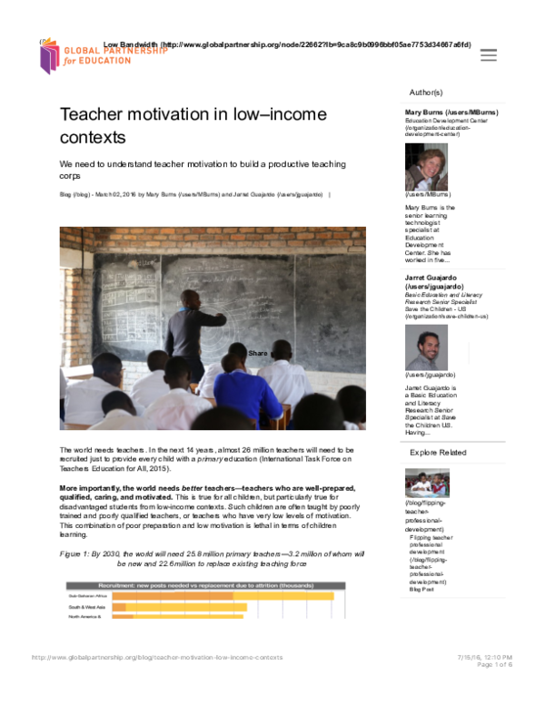 (PDF) Teacher motivation in low–income contexts