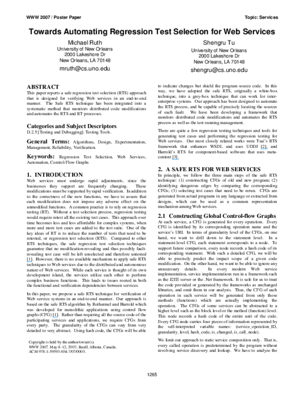 Pdf Towards Automatic Regression Test Selection For Web Services