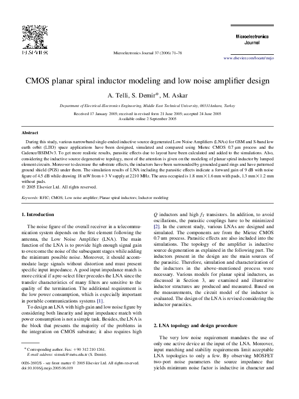 (PDF) CMOS planar spiral inductor modeling and low noise amplifier design
