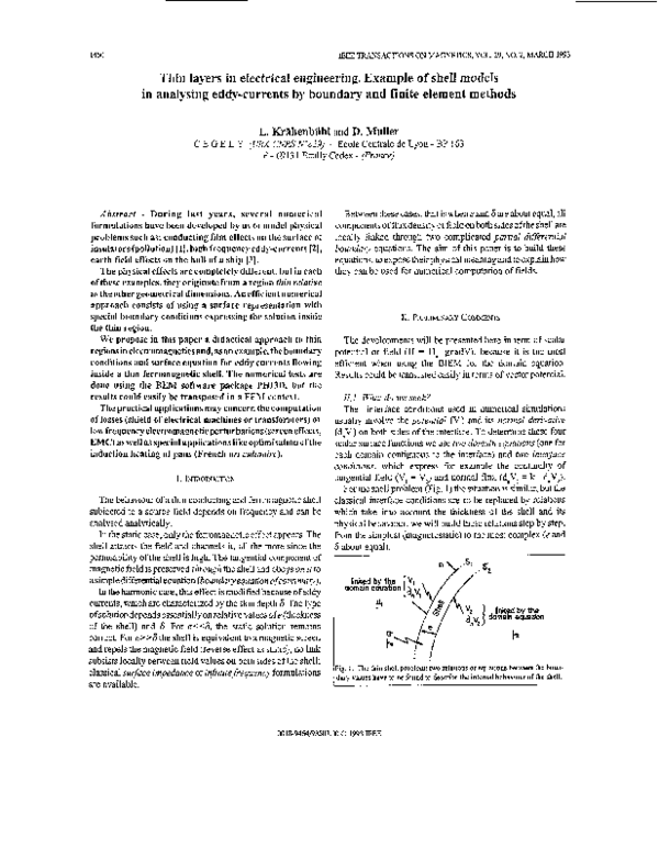 (PDF) Thin Layers in Electrical Engineering. Example of Shell models in Analysing Eddy-Currents ...