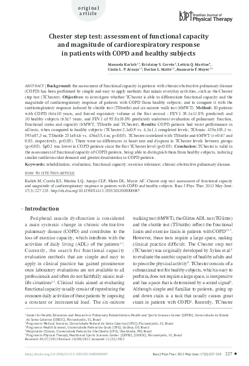 (PDF) Chester step test: assessment of functional capacity and ...