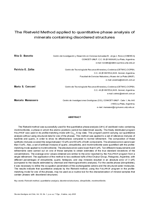 (PDF) The Rietveld Method applied to quantitative phase analysis of minerals containing ...