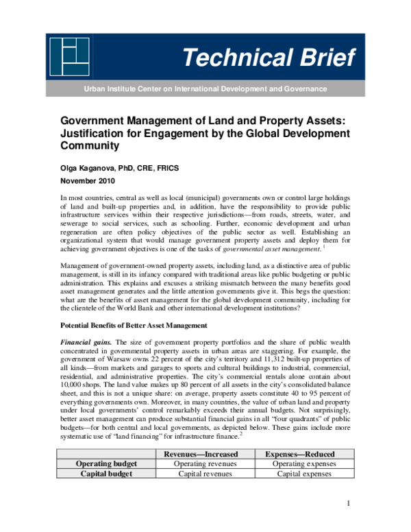 (PDF) Government Management of Land and Property Assets: Justification ...