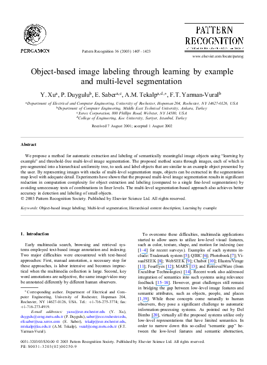 (PDF) Object-based image labeling through learning by example and multi-level segmentation