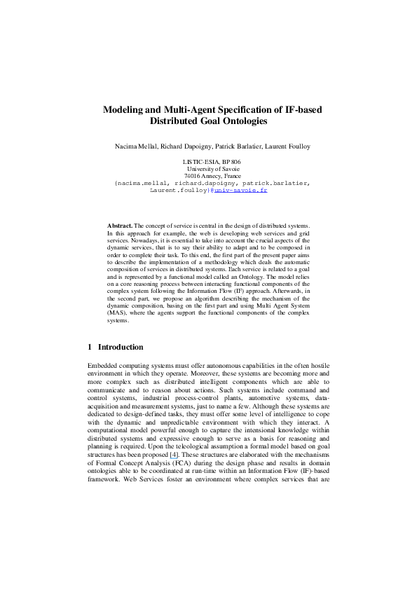 (PDF) Modeling and Multi-agent Specification of IF-Based Distributed Goal Ontologies