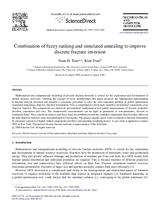(PDF) Combination of fuzzy ranking and simulated annealing to improve discrete fracture inversion