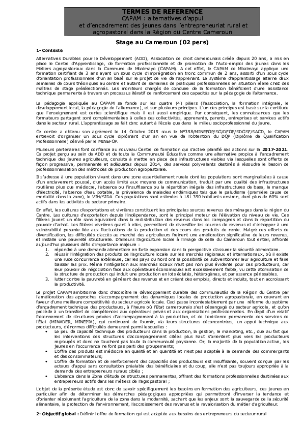 TERMES DE REFERENCES