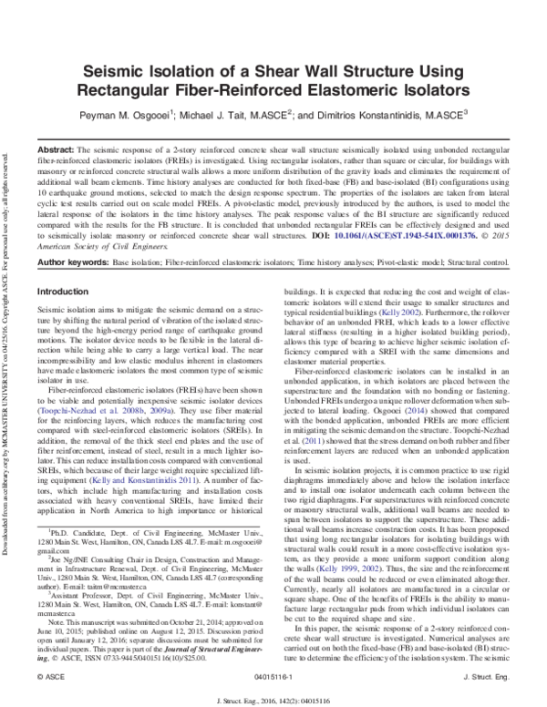 (PDF) Seismic Isolation of a Shear Wall Structure Using Rectangular ...