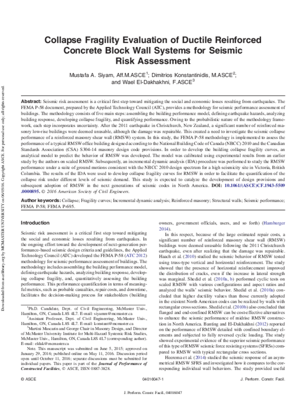 (PDF) Collapse Fragility Evaluation of Ductile Reinforced Concrete ...