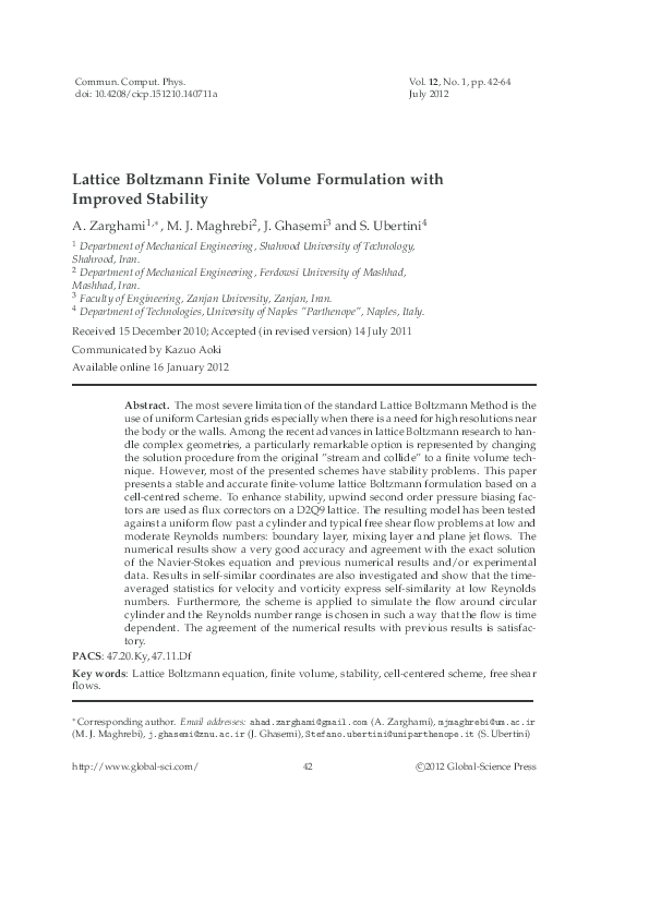 (PDF) Lattice Boltzmann Finite Volume Formulation with Improved Stability