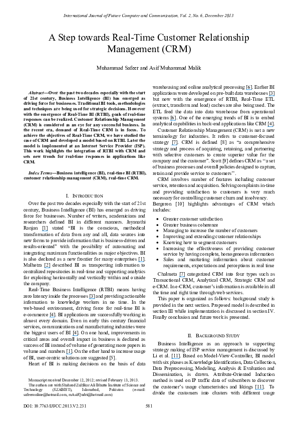 (PDF) A Step towards Real-Time Customer Relationship Management (CRM)