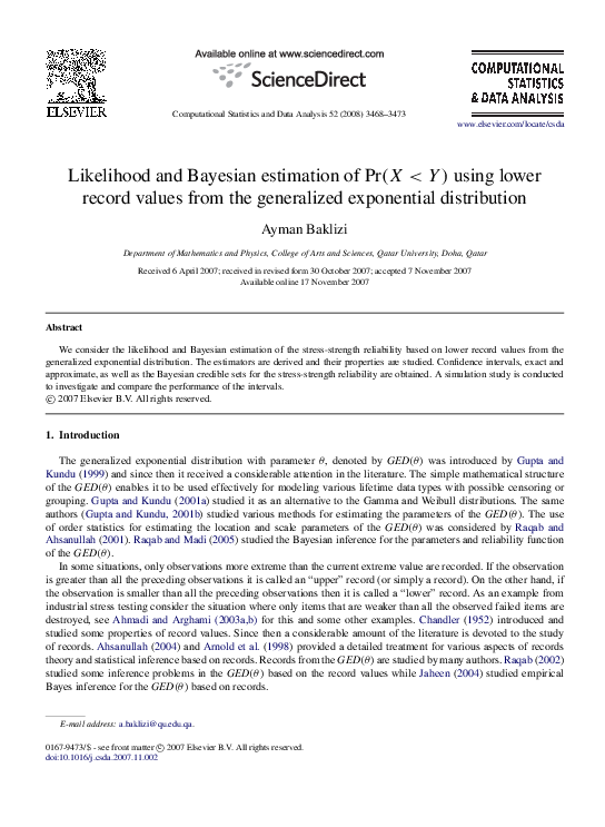 Pdf Likelihood And Bayesian Estimation Of Using Lower Record Values