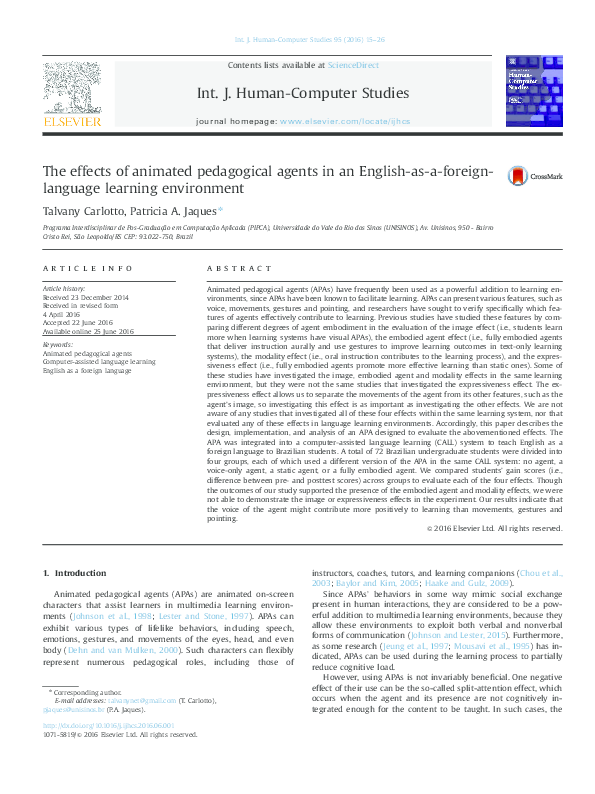 (PDF) The effects of animated pedagogical agents in an English-as-a-foreign- language learning ...