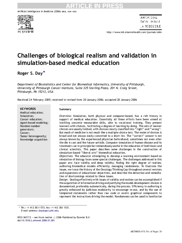 (PDF) Challenges of biological realism and validation in simulation ...