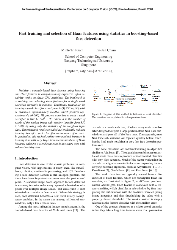 Pdf Fast Training And Selection Of Haar Features Using Statistics In Boosting Based Face Detection