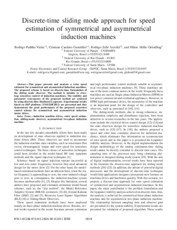 (PDF) Discrete-time sliding mode approach for speed estimation of symmetrical and asymmetrical ...