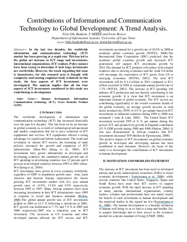 (PDF) Contributions of Information and Communication Technology to ...
