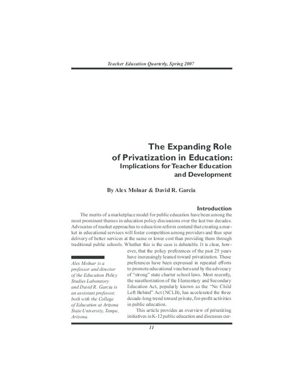 (PDF) The Expanding Role of Privatization in Education: Implications ...