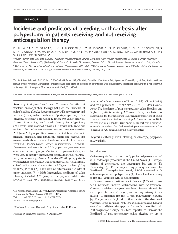 (PDF) The role of aspirin in post-polypectomy bleeding – a ...